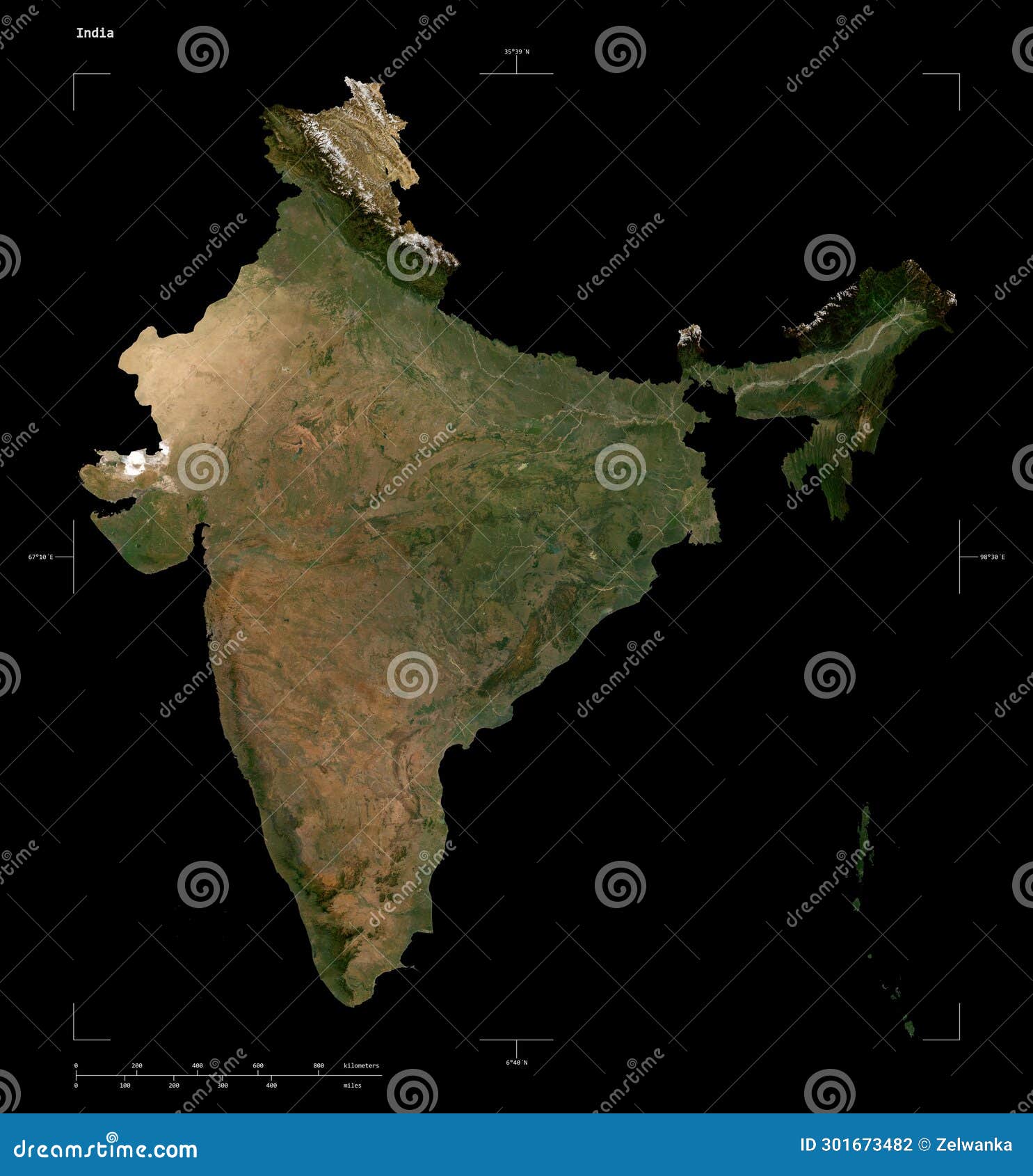 India Shape on Black. Low-res Satellite Stock Illustration ...