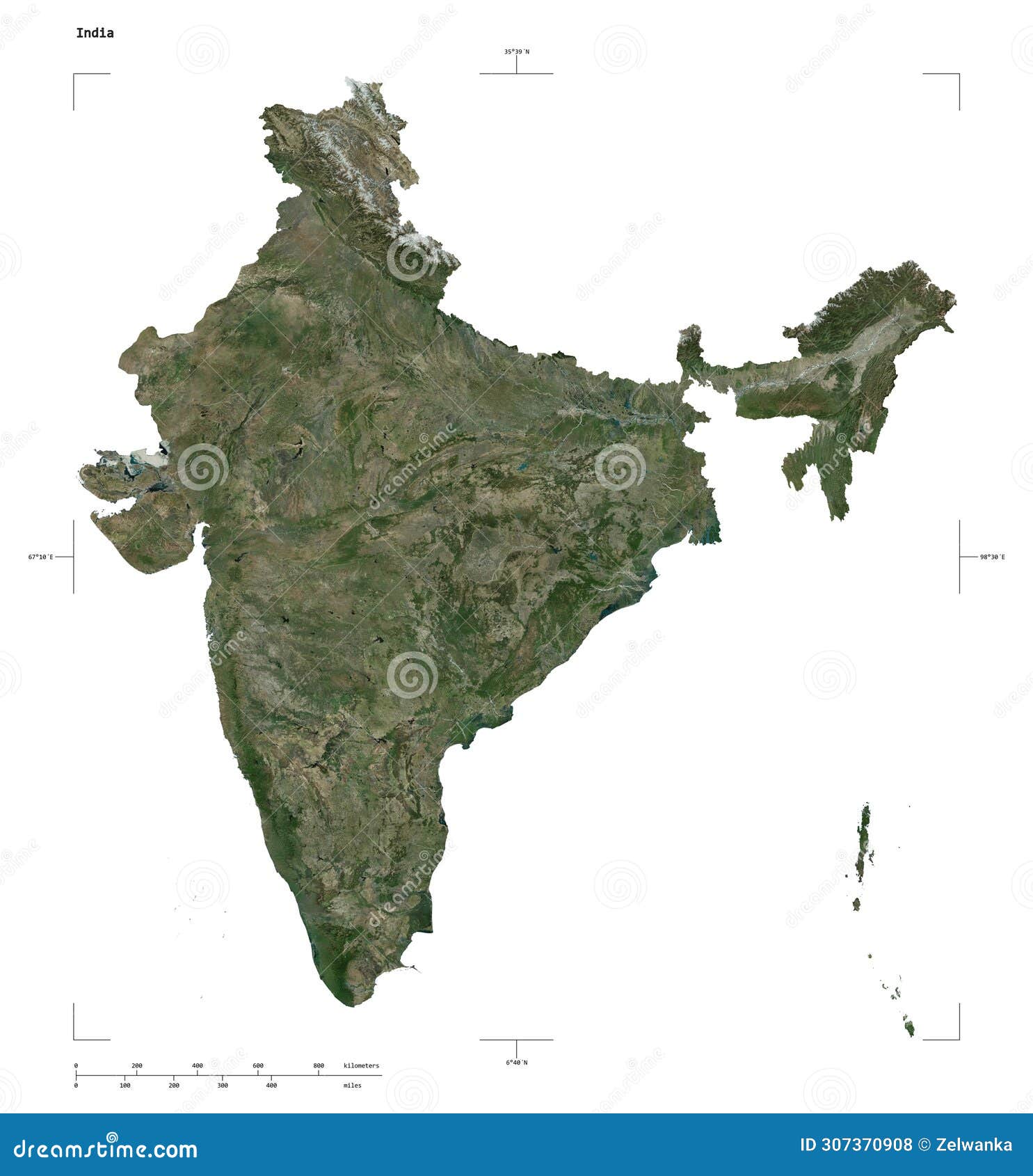 India Shape on White. High-res Satellite Stock Illustration ...