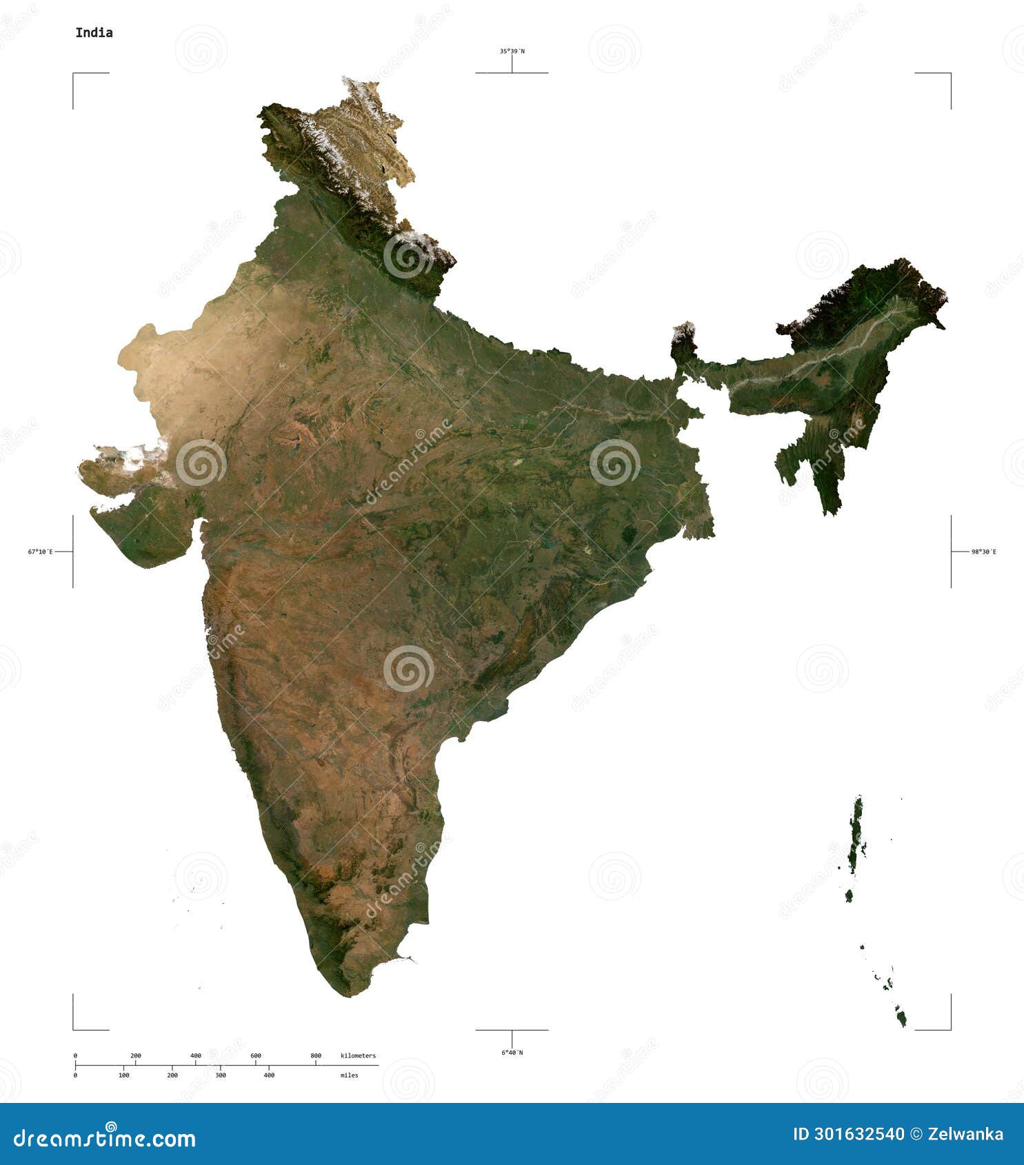 India Shape on White. Low-res Satellite Stock Illustration ...