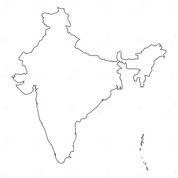 India - Solid Black Outline Border Map of Country Area. Simple Flat ...