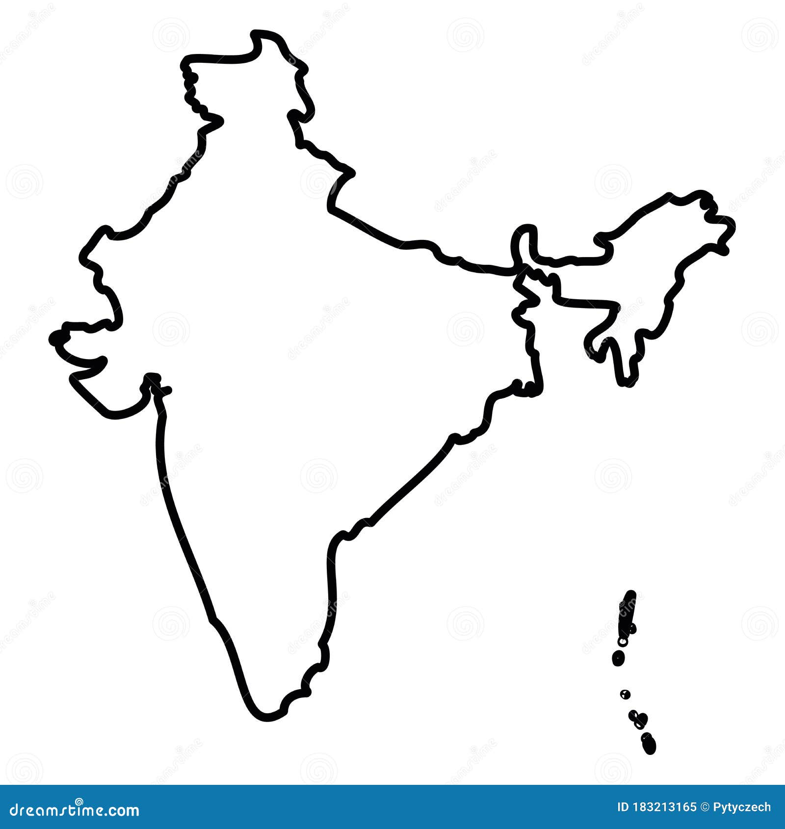 India - Solid Black Outline Border Map of Country Area. Simple Flat ...