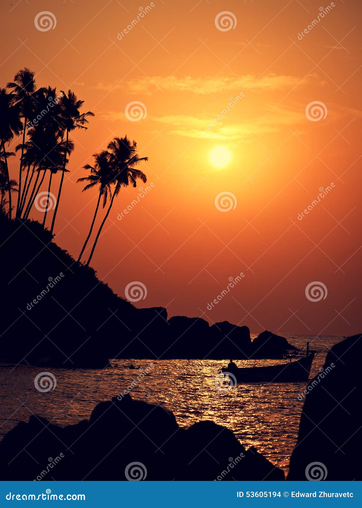 India. Sunset. stock photo. Image of lagoon, palolem - 53605194
