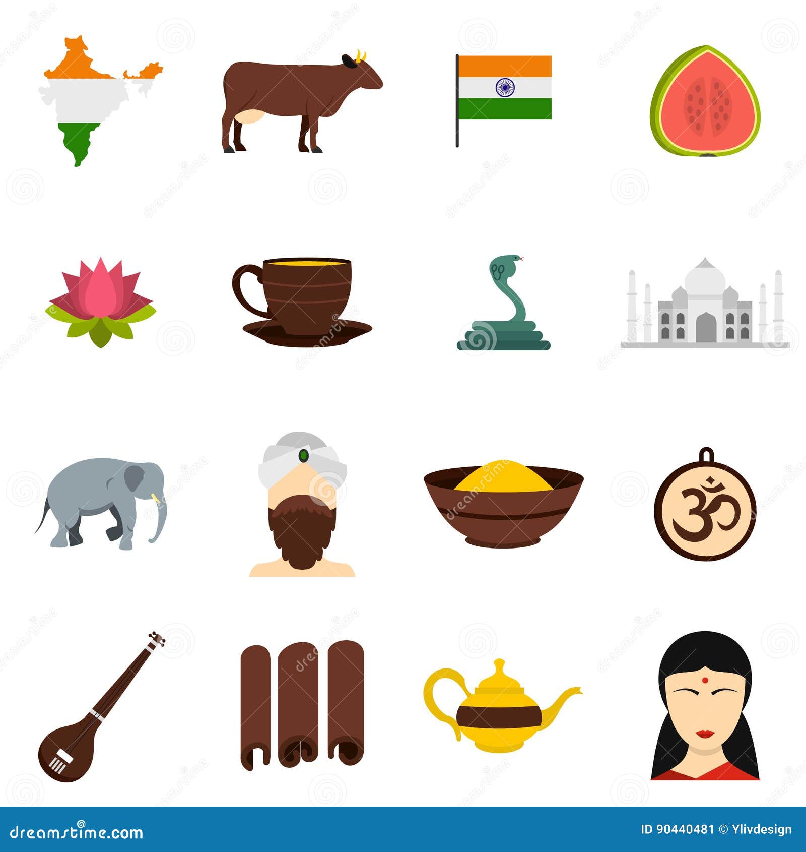 India Travel Icons Set in Flat Style Stock Vector - Illustration of ...