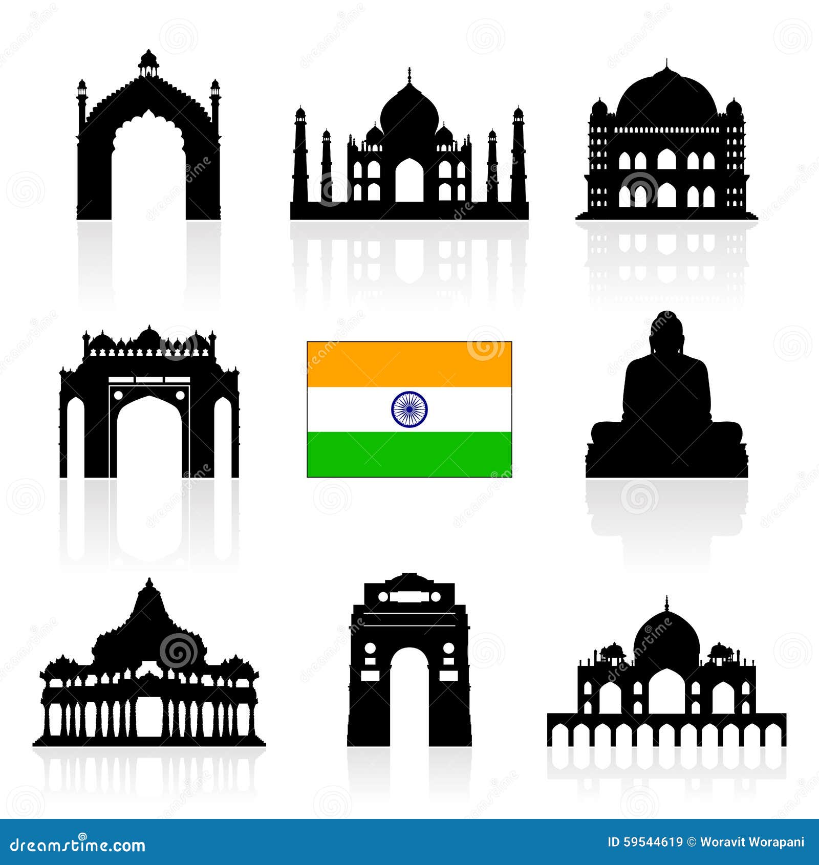 India Travel Landmarks. stock vector. Illustration of national - 59544619