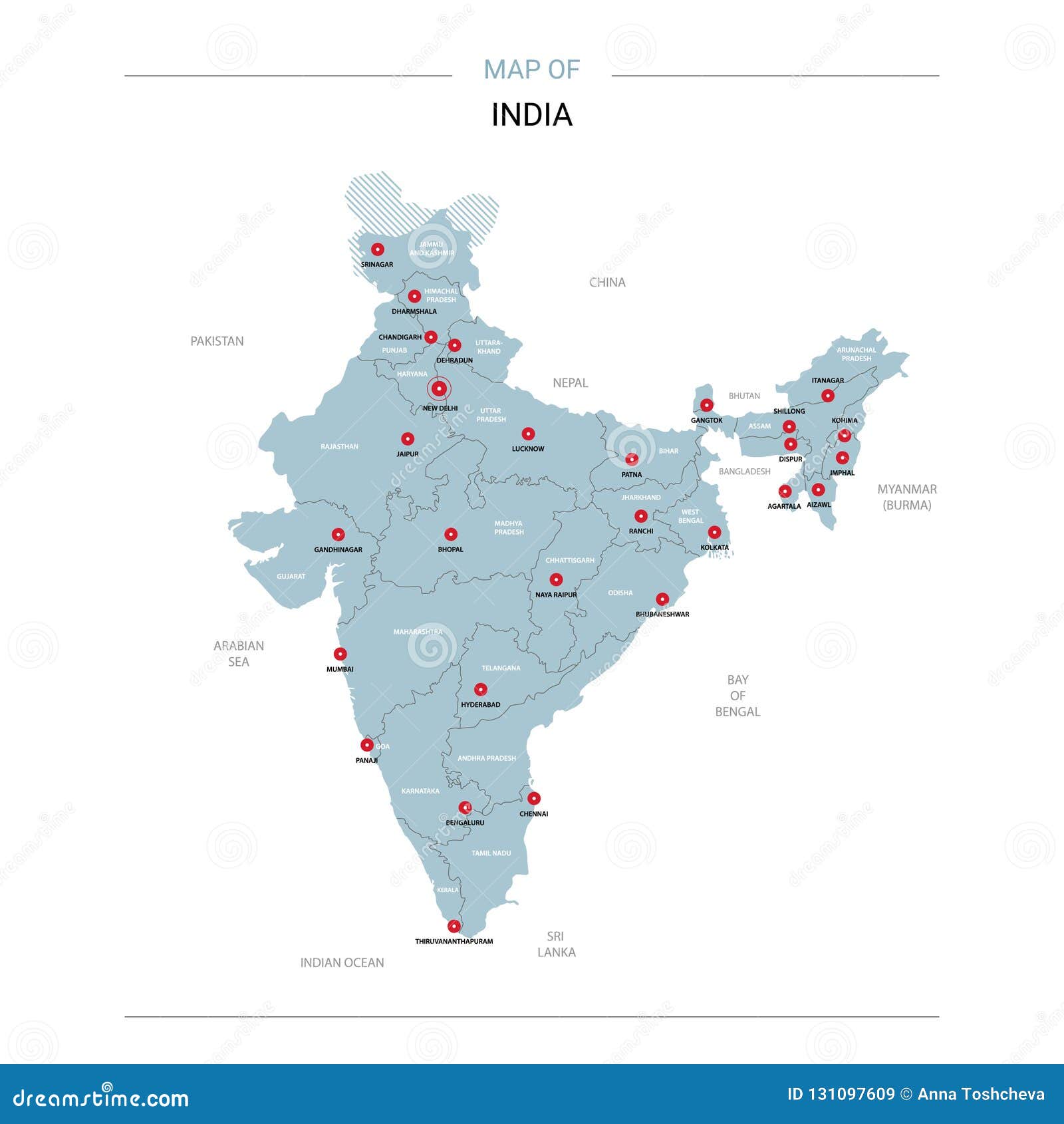 India Map Vector with Red Pin. Stock Vector - Illustration of location ...