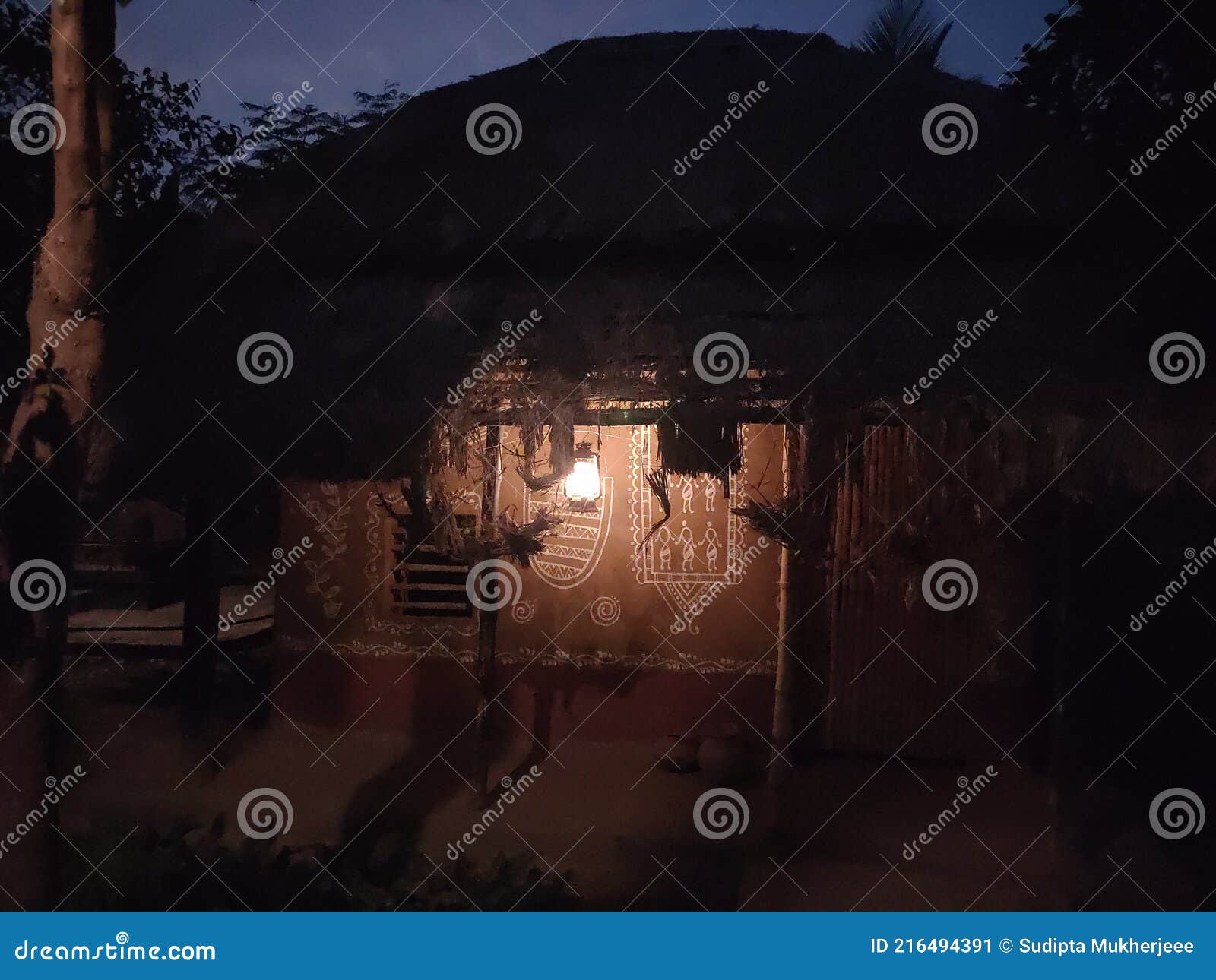 India village evening hut stock image. Image of night - 216494391
