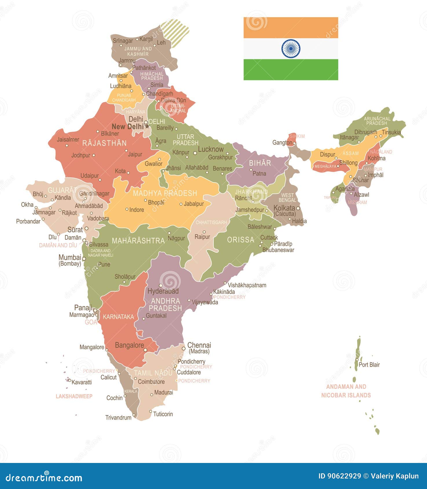 India - Vintage Map and Flag - Illustration Stock Illustration ...