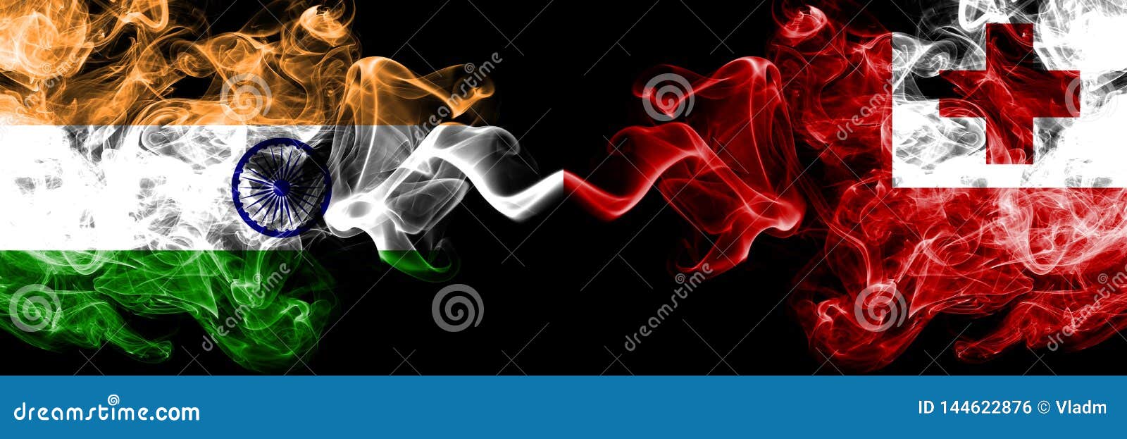 India Vs Tonga, Tongan Smoke Flags Placed Side by Side. Thick Colored ...
