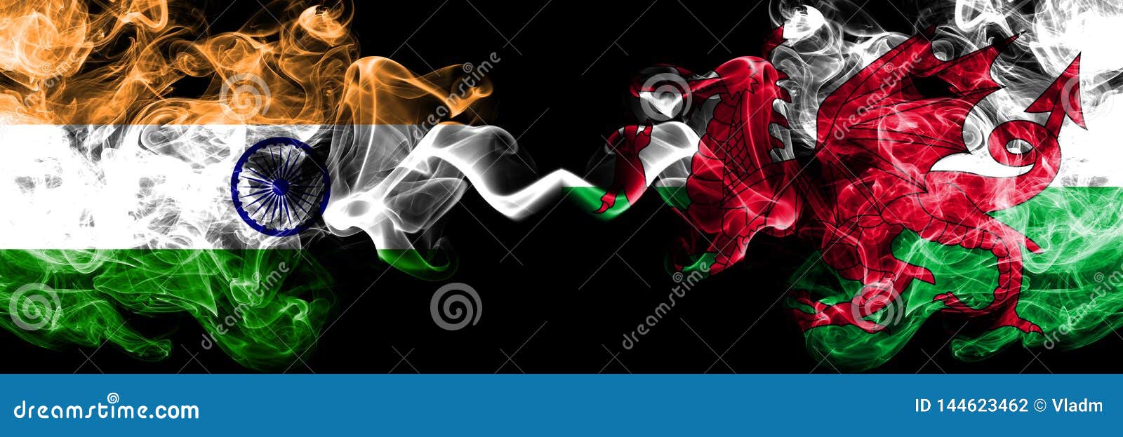 India Vs Wales, Welsh Smoke Flags Placed Side by Side. Thick Colored ...