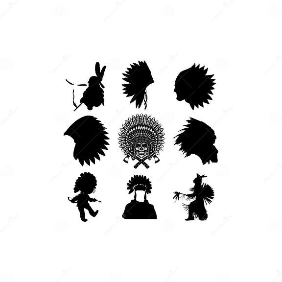 Indian Apache Illustration Set Silhouette Design Stock Vector ...