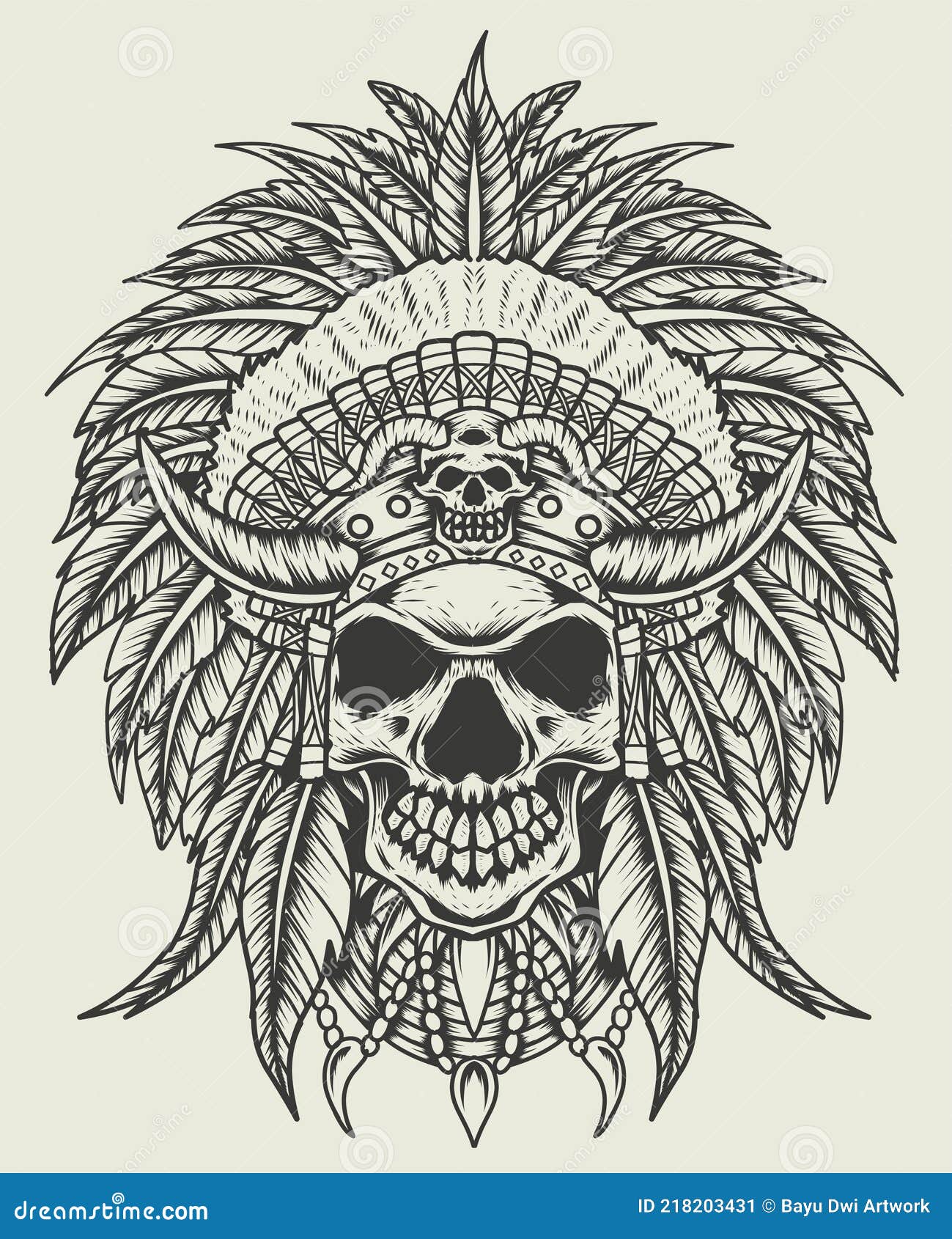 Indian Apache Skull Head Monochrome Style Stock Vector - Illustration ...