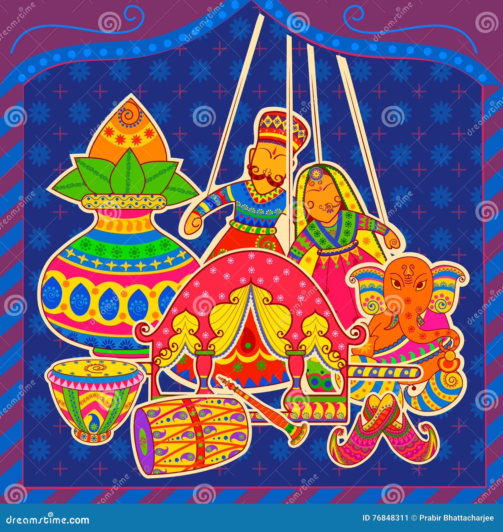 Indian Art Style Subh Vivah Happy Wedding Message Stock Vector ...