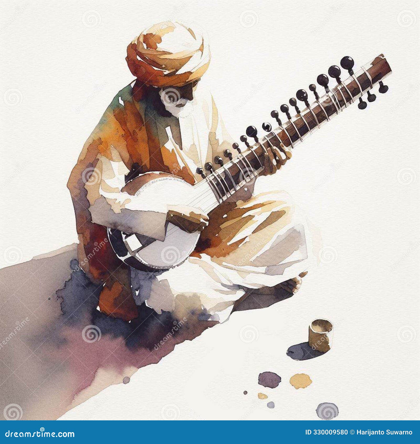 An Indian Artist Playing Sitar Stock Illustration - Illustration of ...