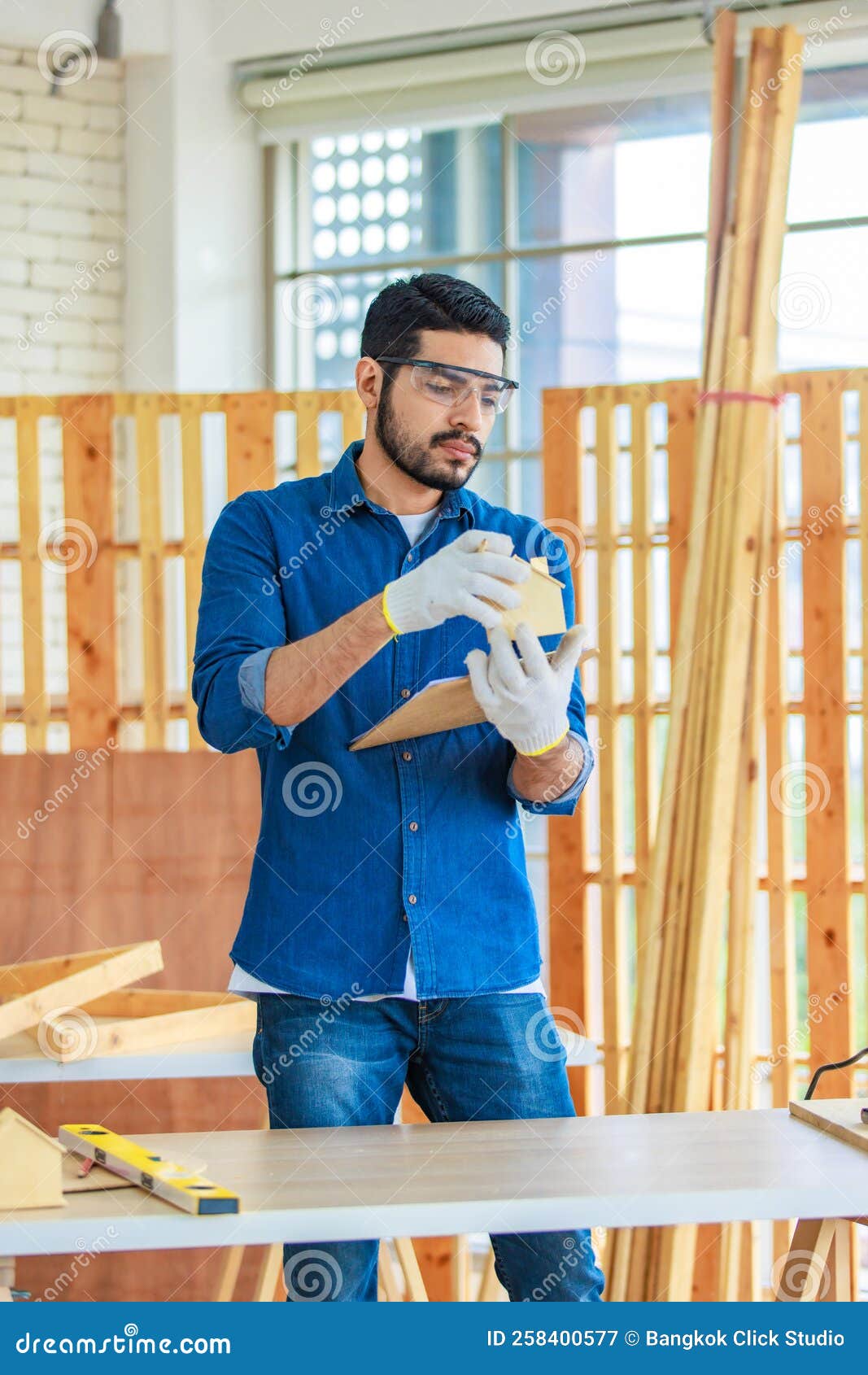 Indian Asian Professional Engineer Architect Foreman Labor Worker Wears Safety Goggles Glasses ...
