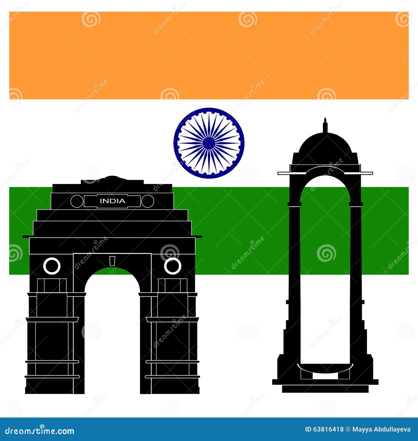 Indian Attractions: India Gate and Flag Stock Vector - Illustration of ...