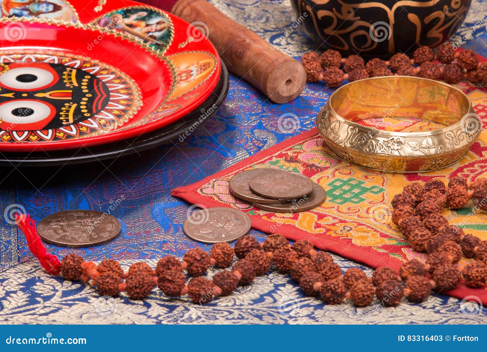 Indian Background with Various Ritual Objects Stock Image - Image of ...