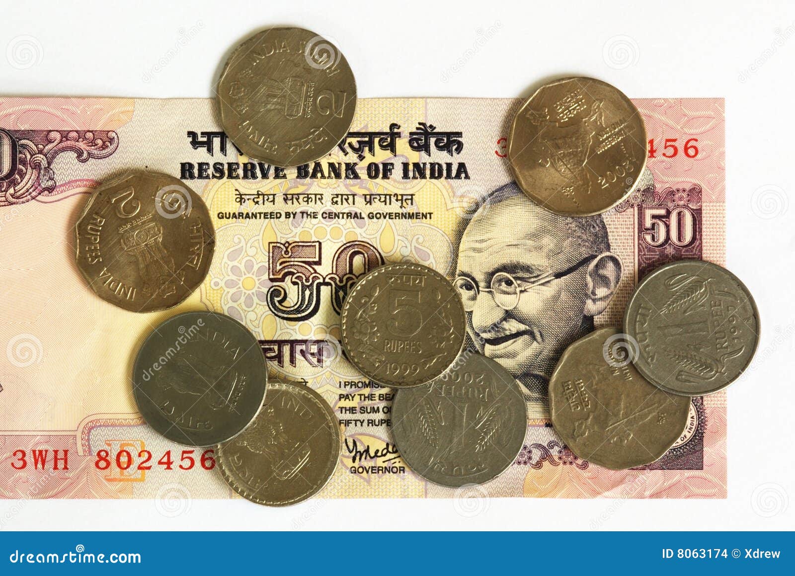 Indian bank note and coins stock photo. Image of material - 8063174