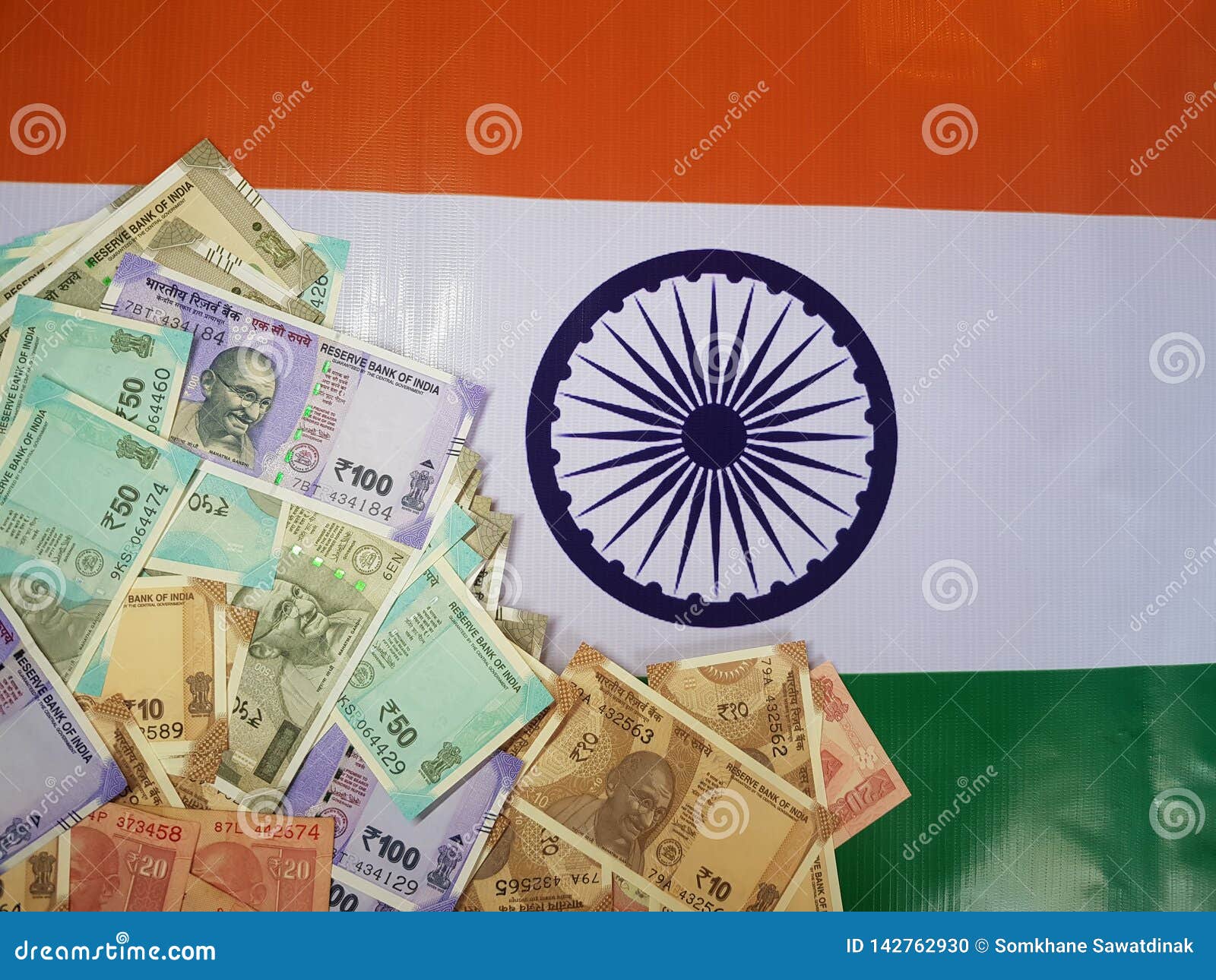 Indian Banknotes Placed on the National FlagÂ Stock Photo - Image of ...