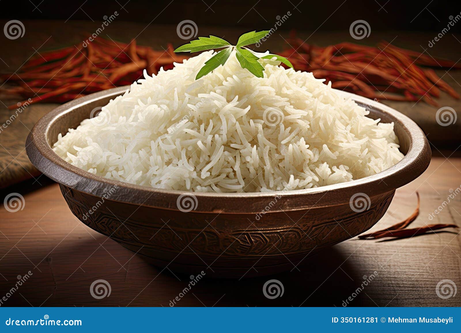 Indian Basmati Rice in a Bowl. Bowl of Cooked Basmati Rice with Parsley ...