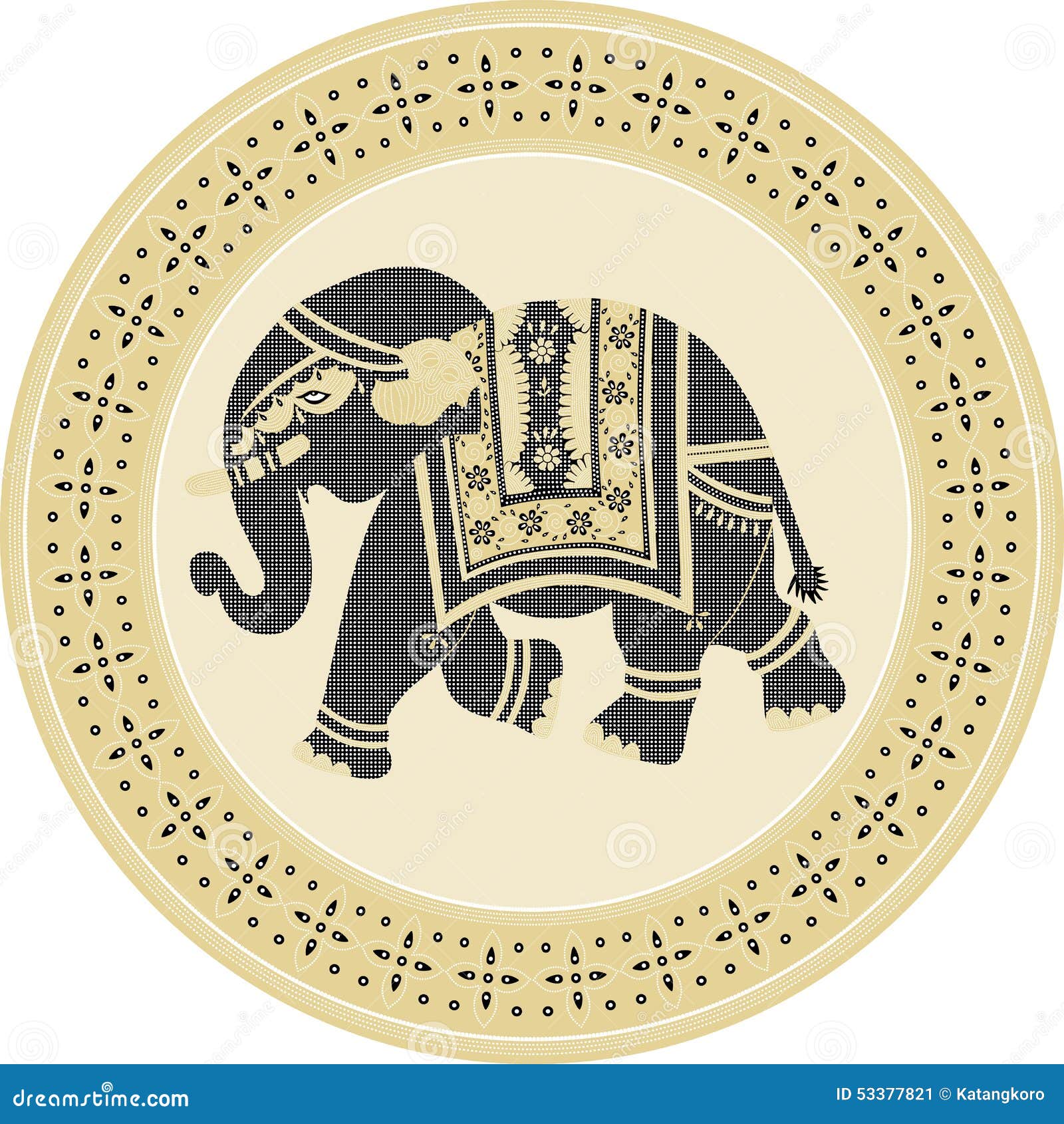 Indian Batik Style Elephant in Circle Frame Stock Vector - Illustration ...