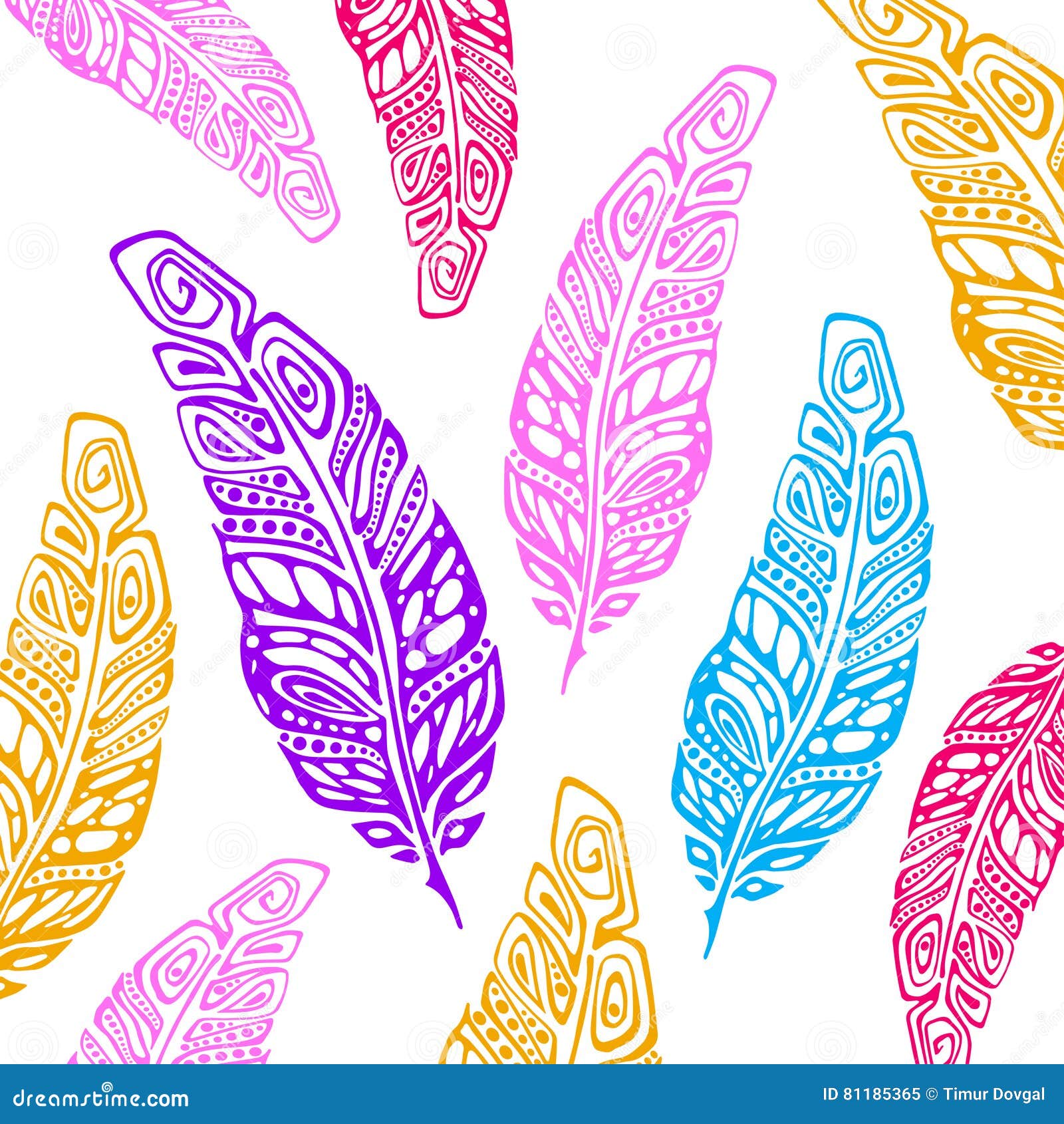 Indian Boho Feather Hand Drawn Stock Vector - Illustration of sketch ...