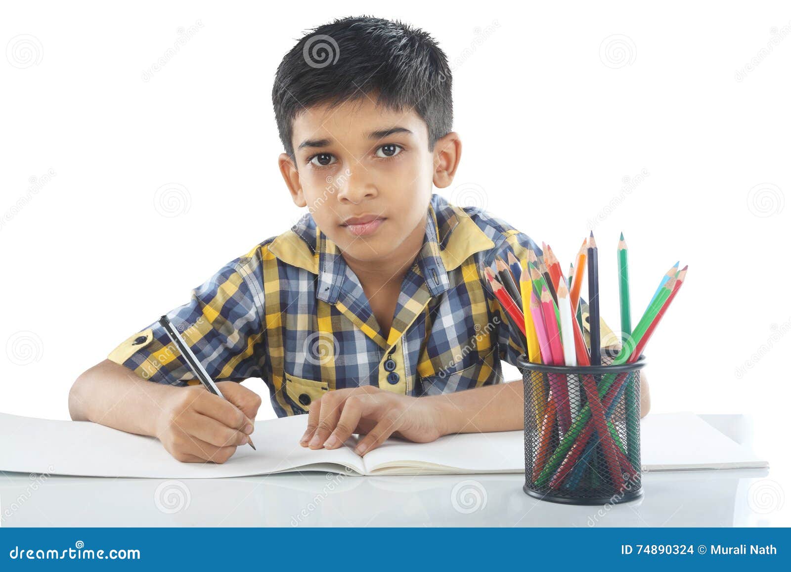 Indian Boy with Drawing Note and Pencil Stock Photo - Image of paint ...