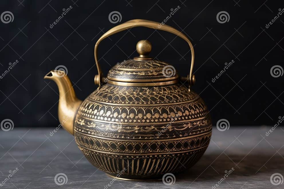 Indian Brass Teapot with Intricate Patterns Stock Illustration ...