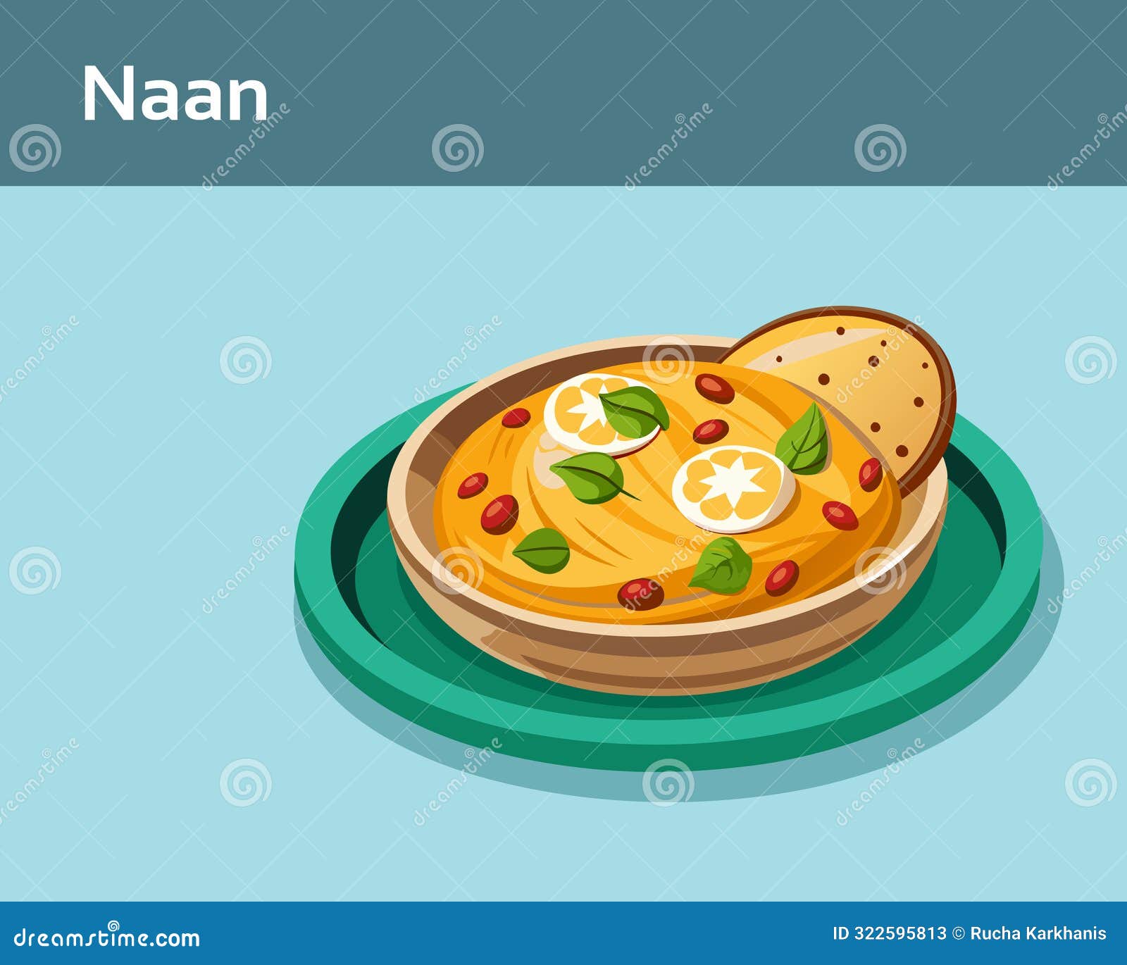Indian Bread- Naan with a Coconut Chutney Stock Illustration ...