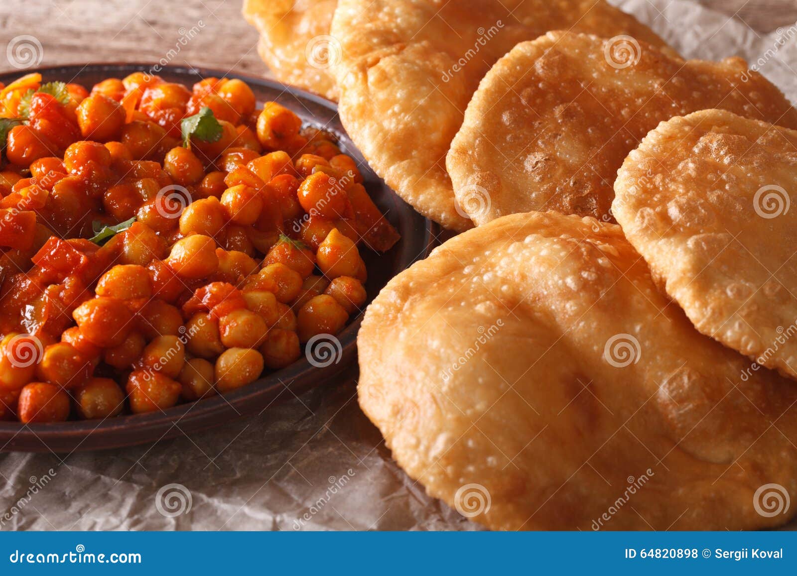 Indian Bread Puri Chana Masala Macro Horizontal Stock Photos - Free ...