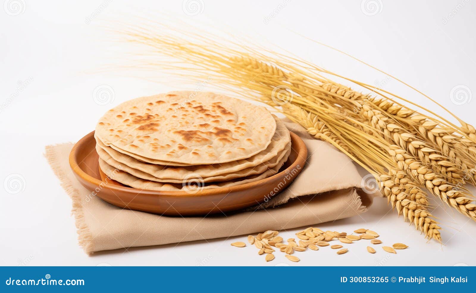 Indian Bread Roti Or Chapati With Wheat Ears On Tabletop Background ...