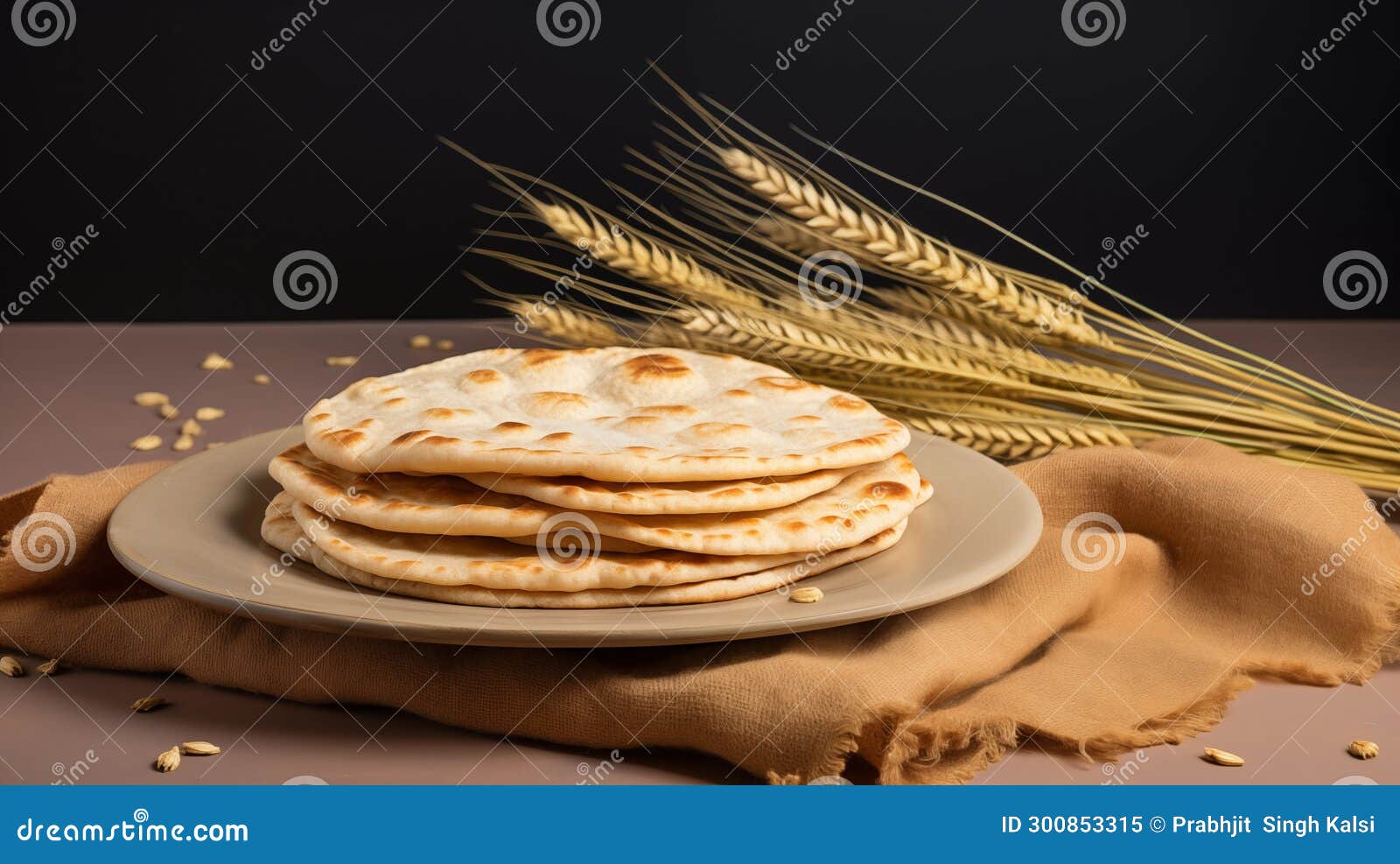 Indian Bread Roti or Chapati with Wheat Ears on Tabletop Background ...