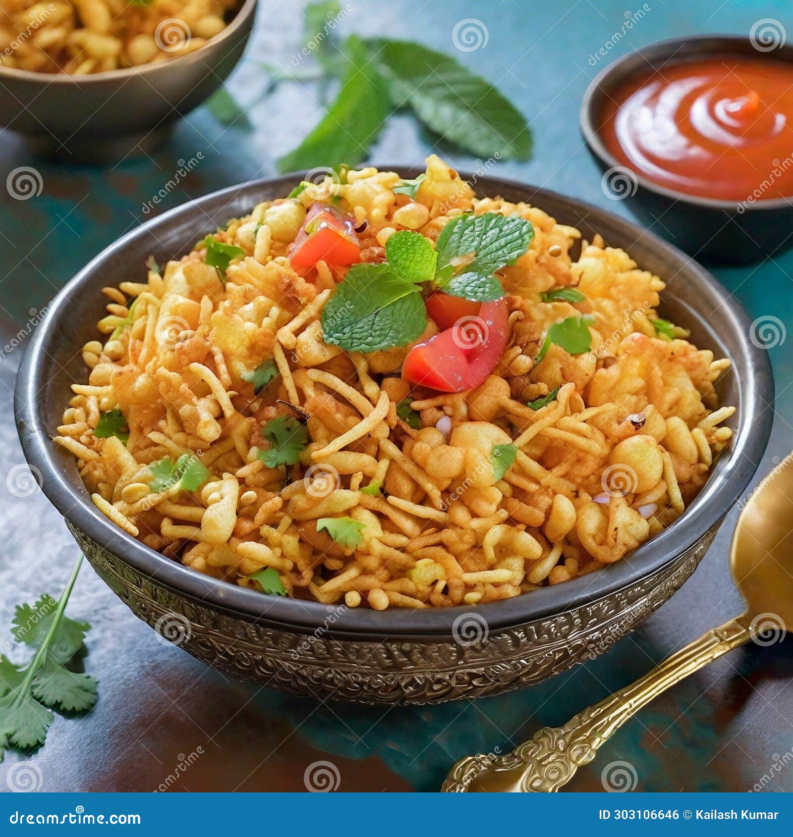 Indian Breakfast Bhel Puri Snacks Stock Photo - Image of onion, green ...