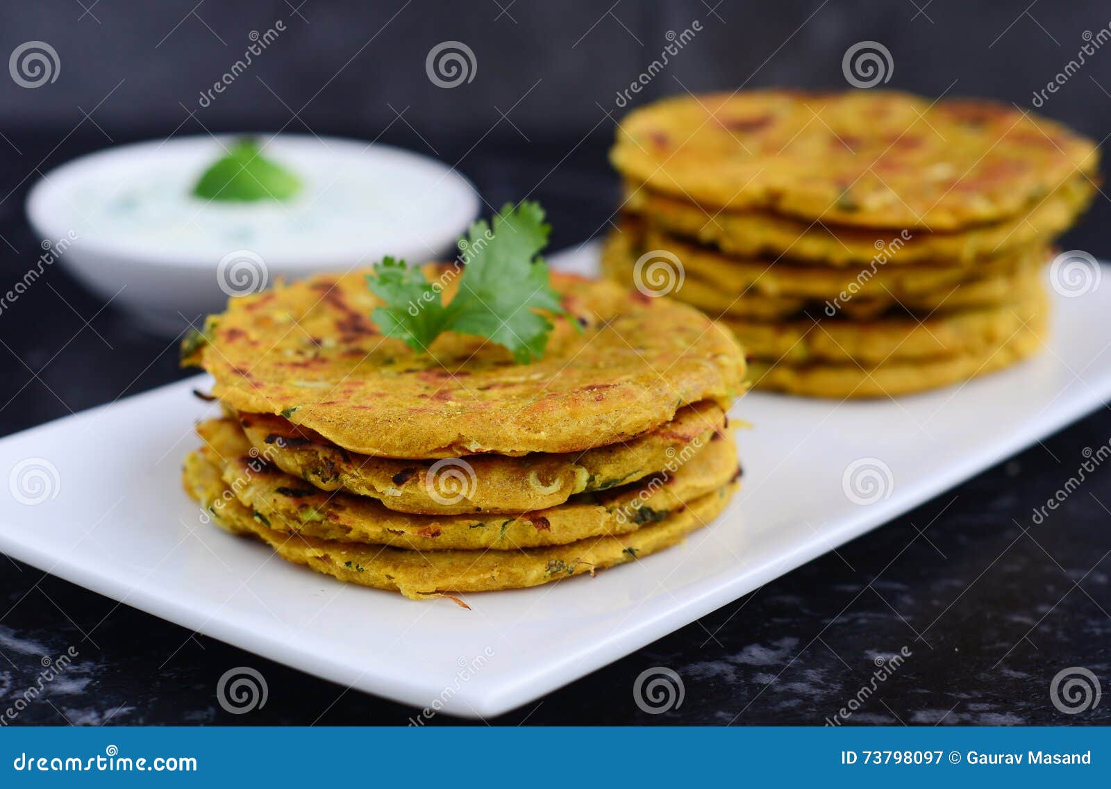 Indian Breakfast Consisting of Parantha and Curd Stock Image - Image of ...
