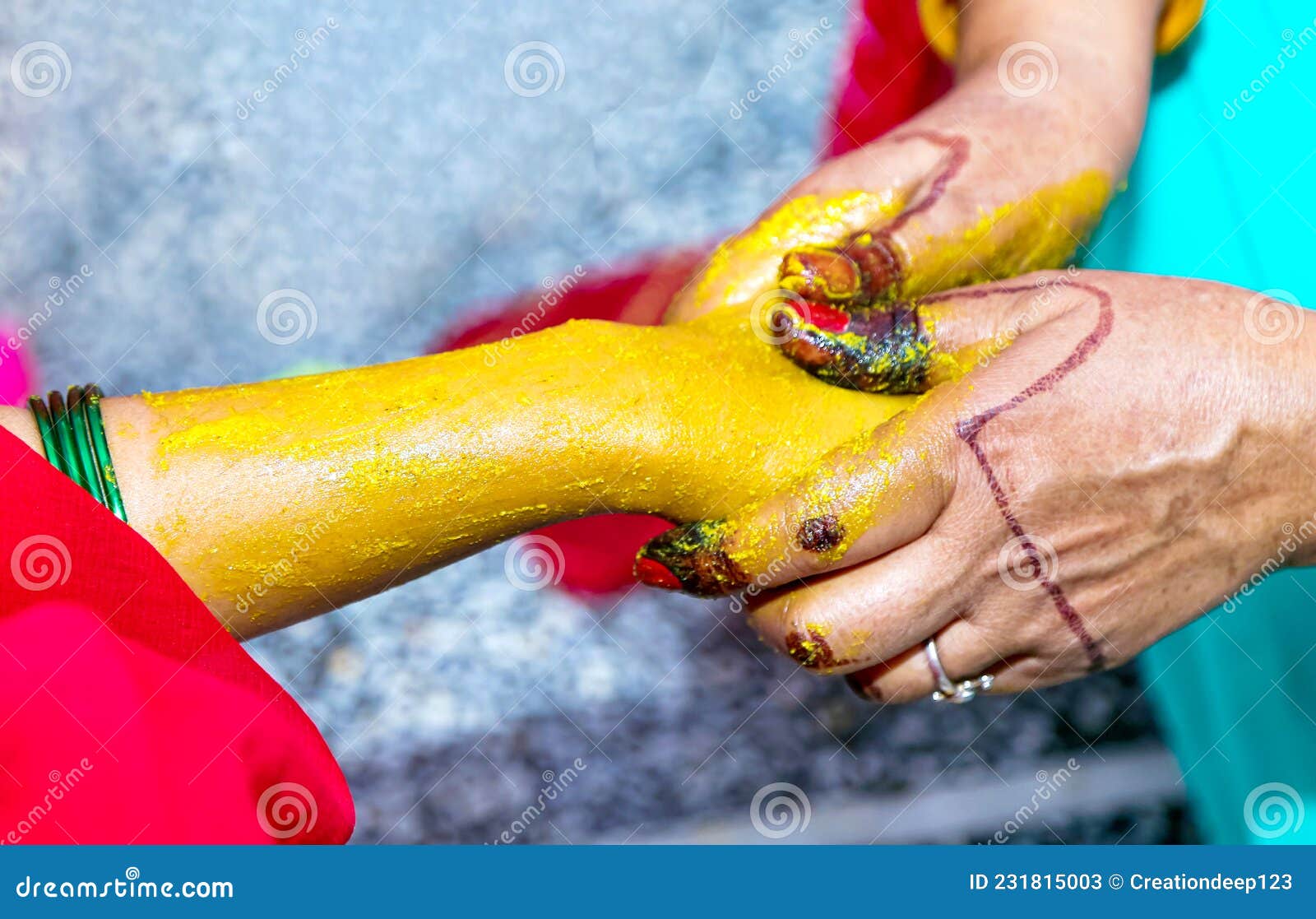 Indian Bridal Turmeric Haldi Paste on Her Hand Stock Image - Image of ...