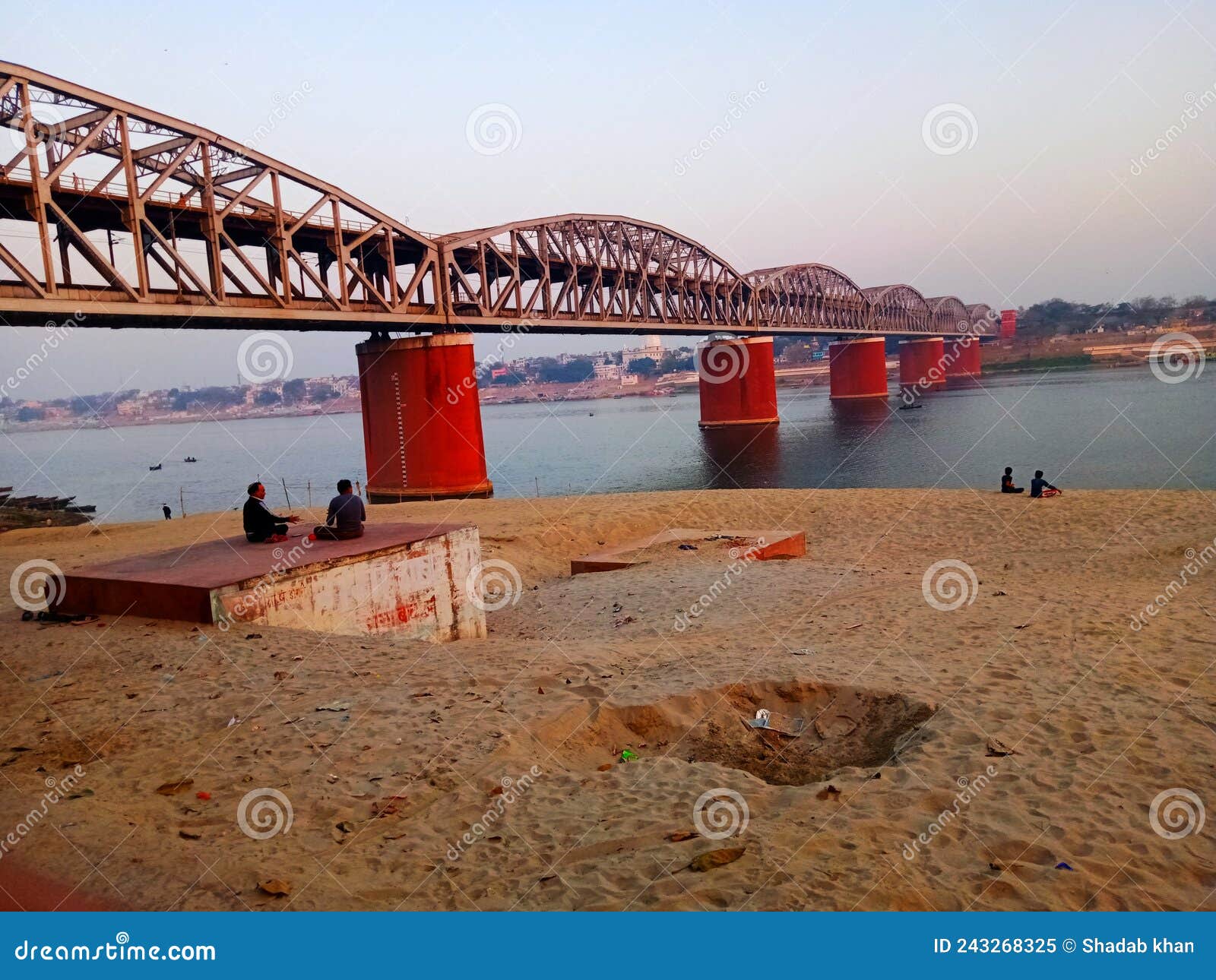 Indian Old Bridge Water Vs Drought In Village Bhima River Royalty-Free ...