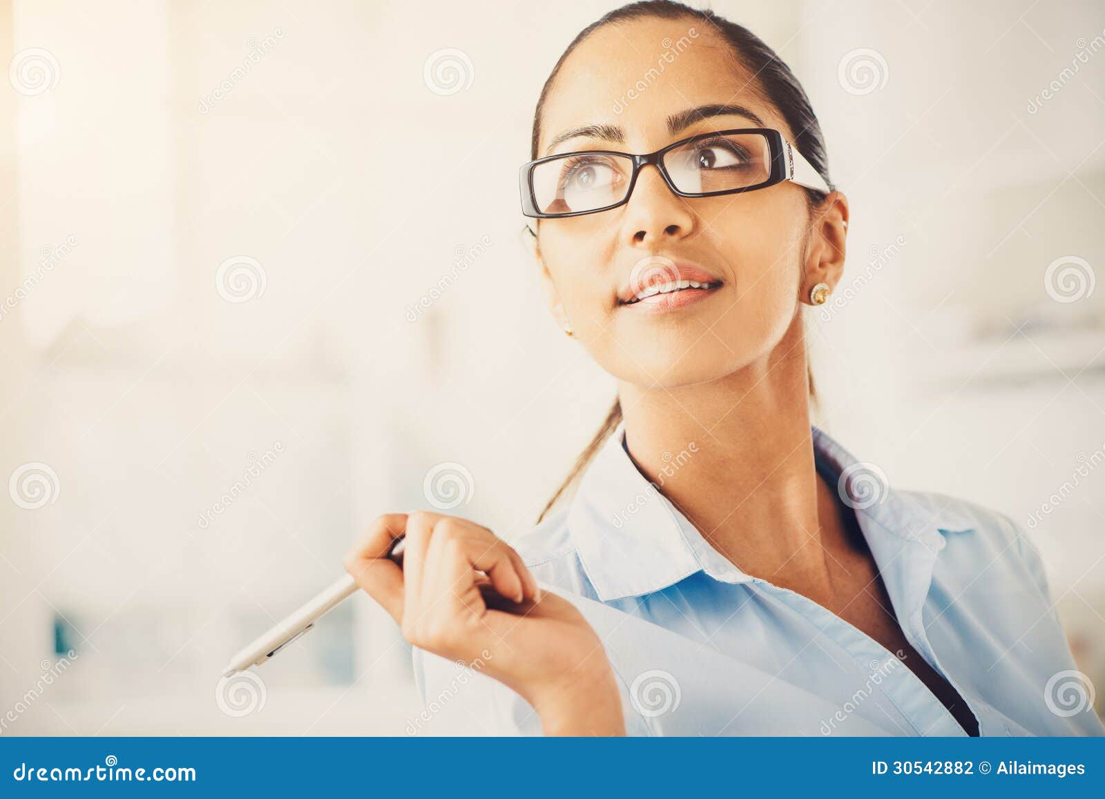 Indian Business Woman Thinking Future Stock Photo - Image of bright ...