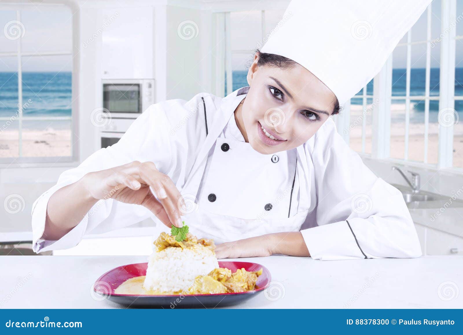 Indian Chef Decorating Food in the Kitchen Stock Photo - Image of ...
