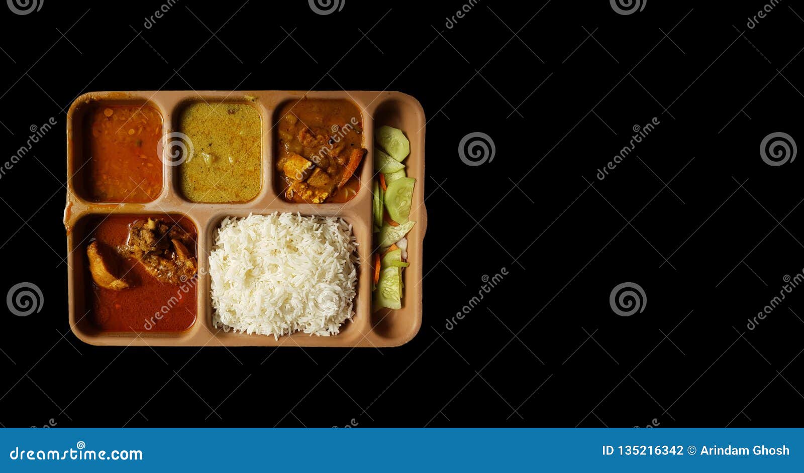 Indian Chicken Thali with Rice Dal Chicken Salad Vegetable Curry on a ...