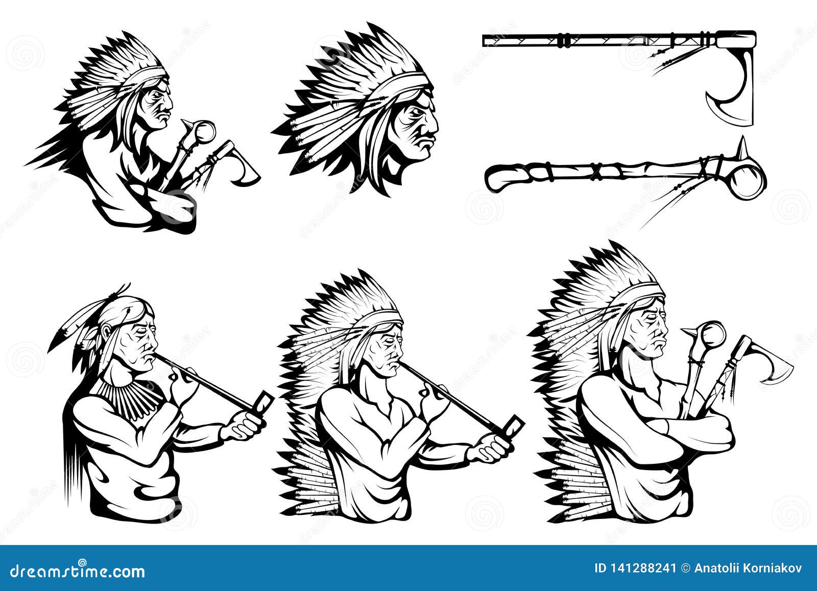 Indian Chief Set, Vector Graphic Stock Vector - Illustration of head ...