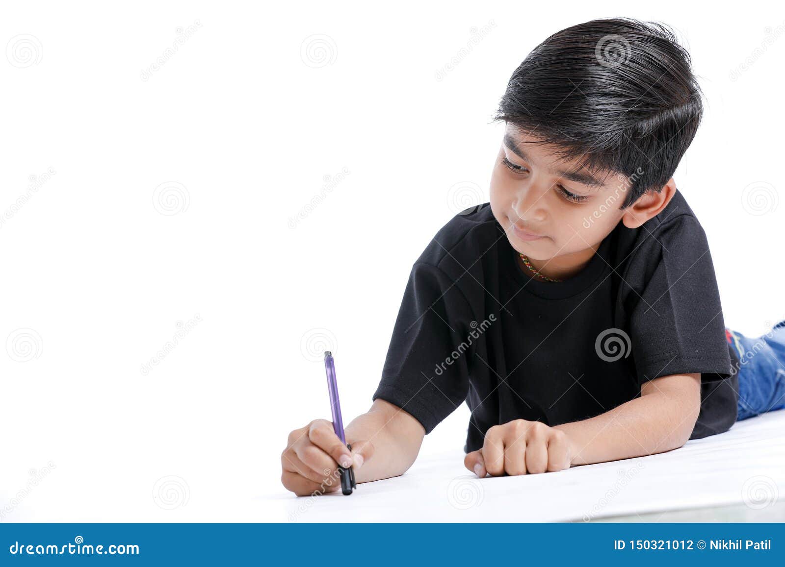 Indian Child Writing on Note Book Stock Photo - Image of pencil ...