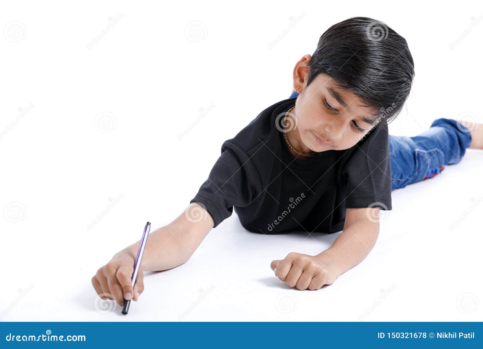 Indian Child Writing on Note Book Stock Photo - Image of happy, asian ...