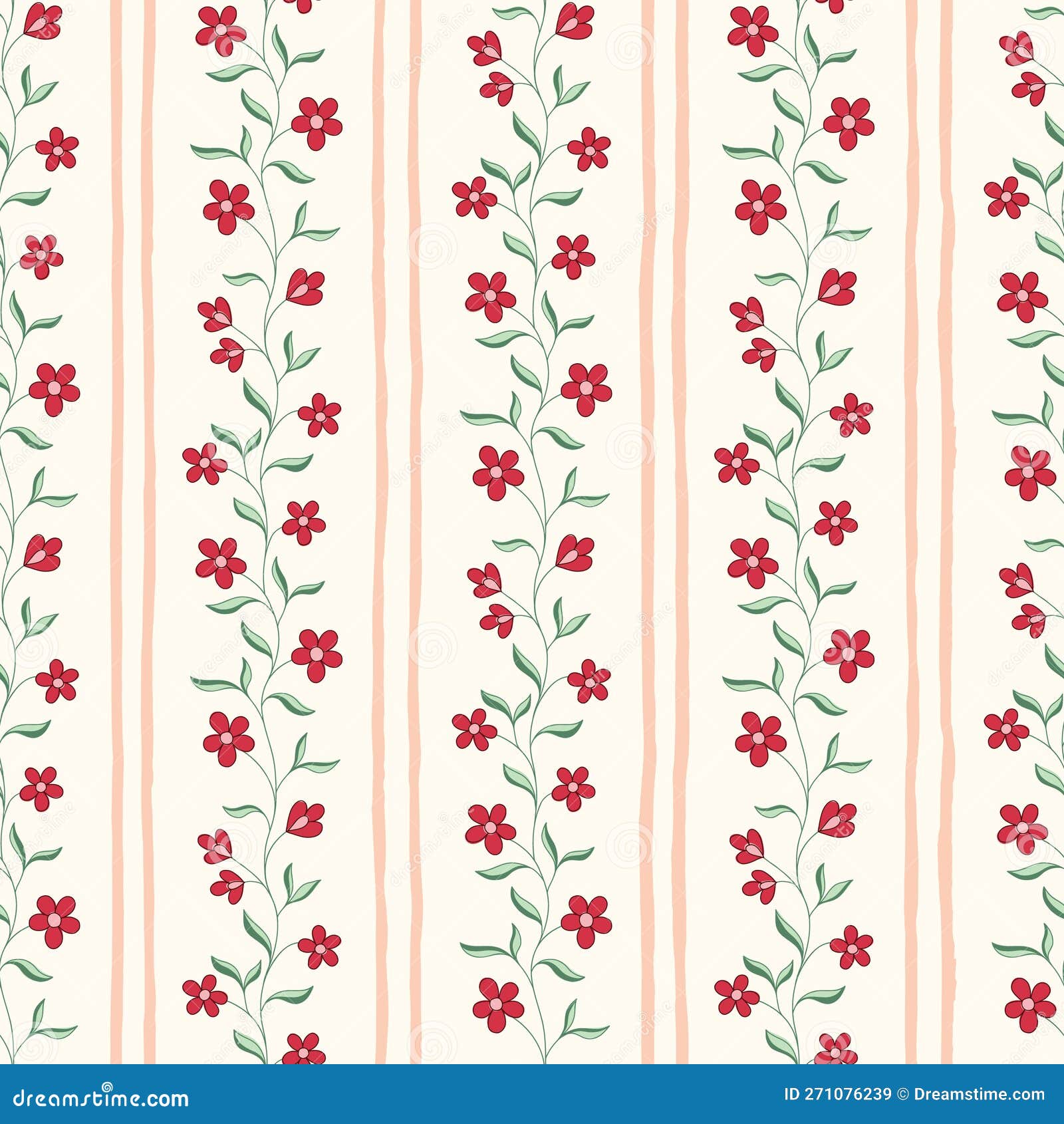 Indian Chintz Flowers and Vertical Stripes Vector Seamless Pattern ...