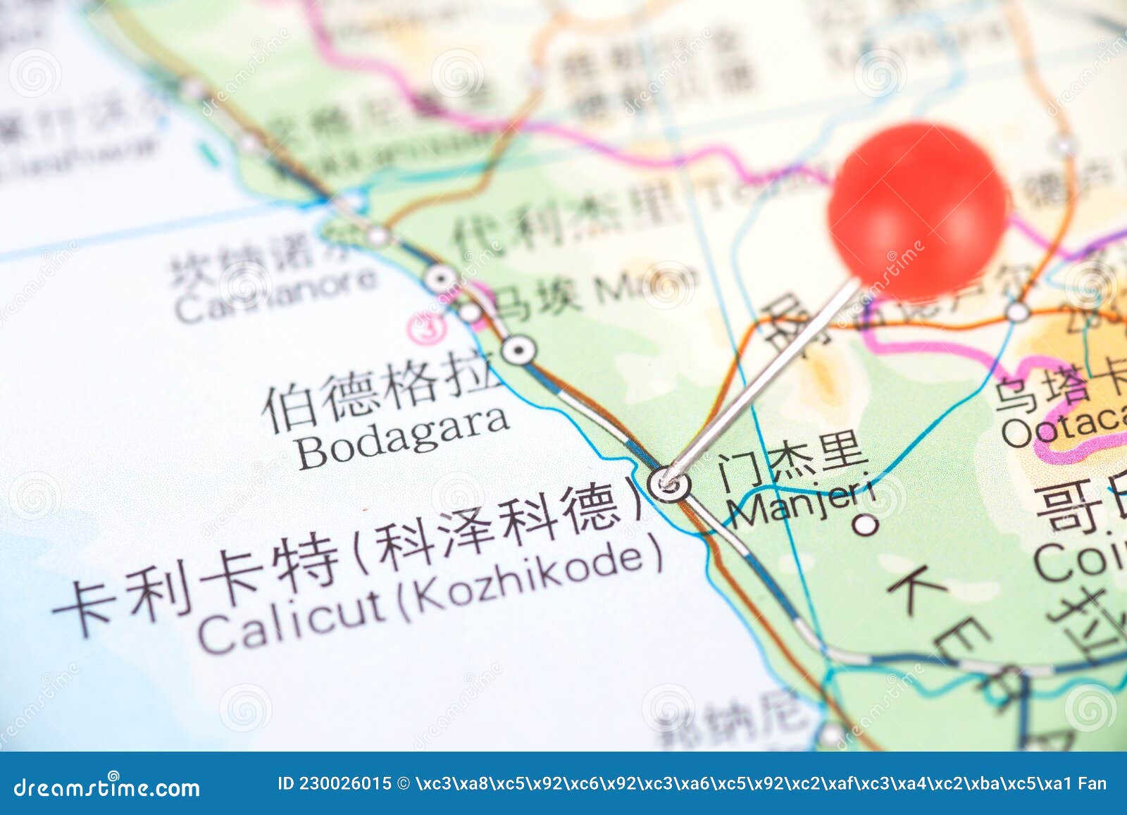 The Indian City of Kalikat Marked by a Tack on the Map Editorial Image ...