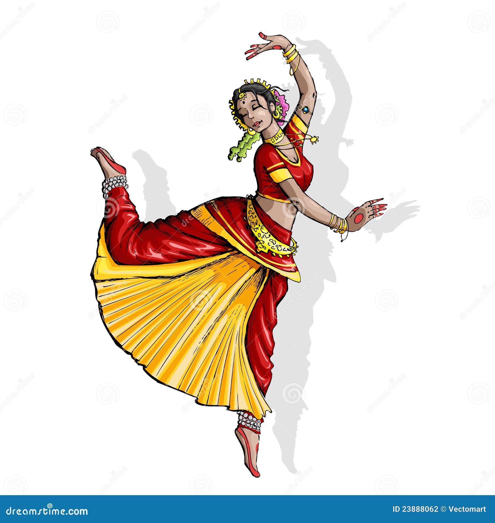 Illustration Of Indian Classical Dancer Performing Cartoon Vector ...