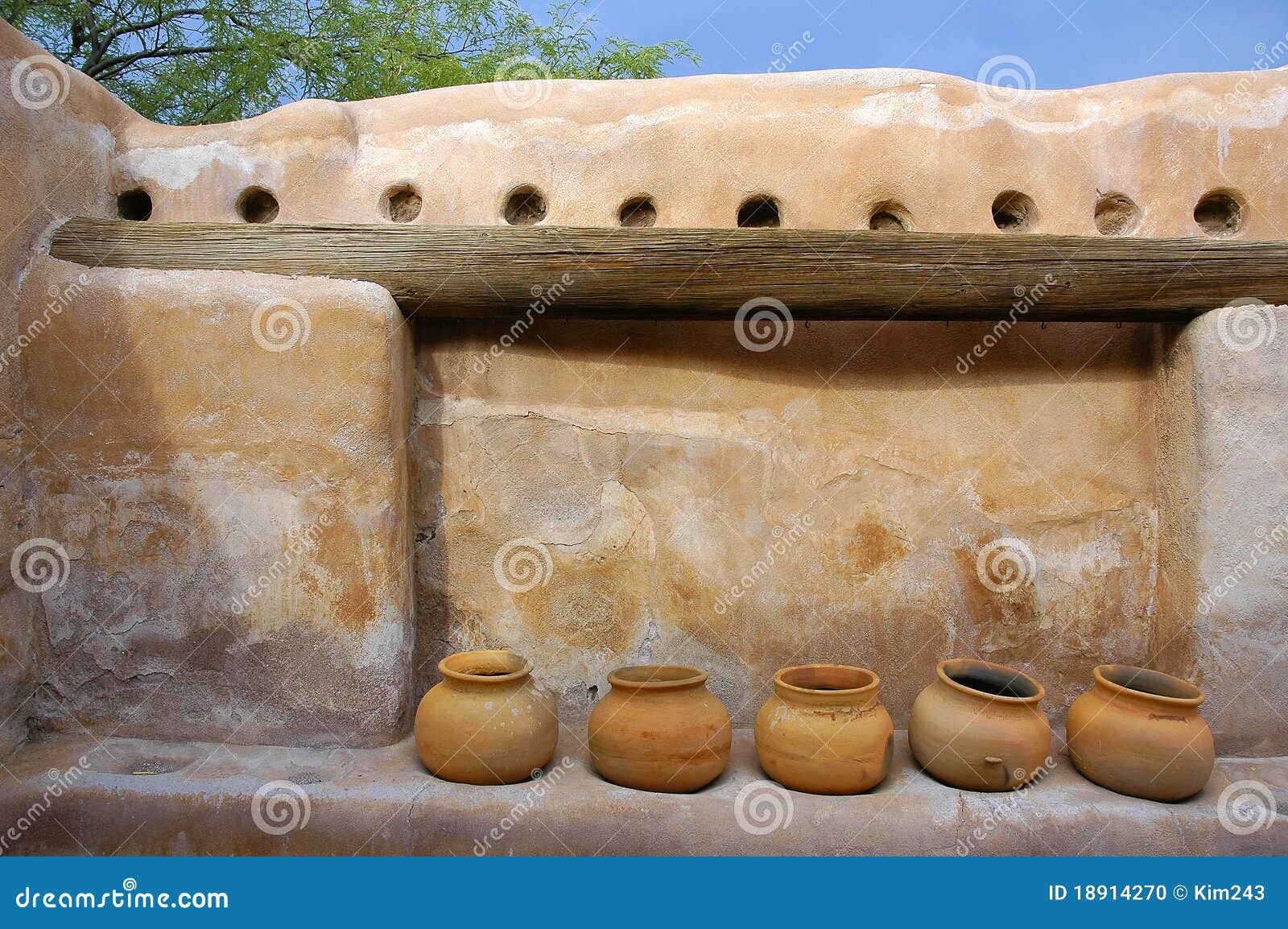 Indian Clay Pots on Adobe Wall. Stock Photo - Image of scene ...