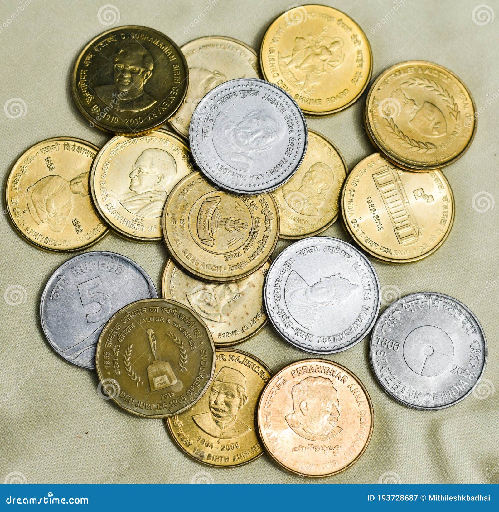 INDIAN COIN 5 RUPEES COLLECTION Stock Image - Image of coin, bronze ...