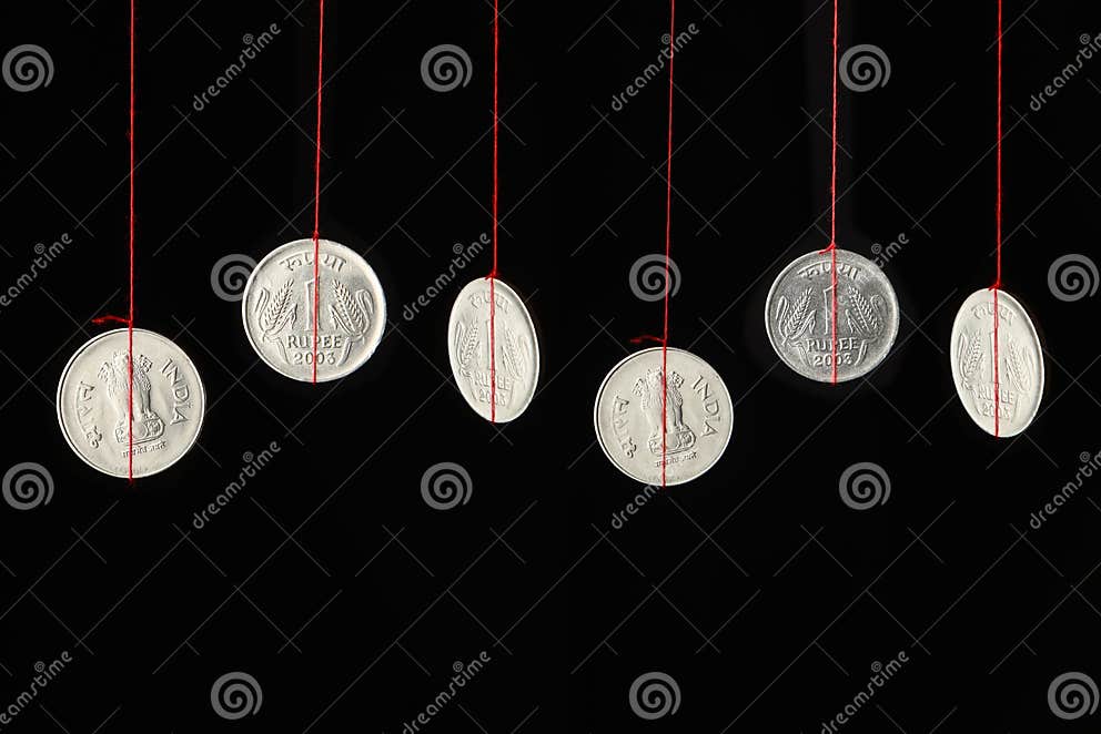 Indian Coins Hanging on Strings Stock Photo - Image of cash, business ...