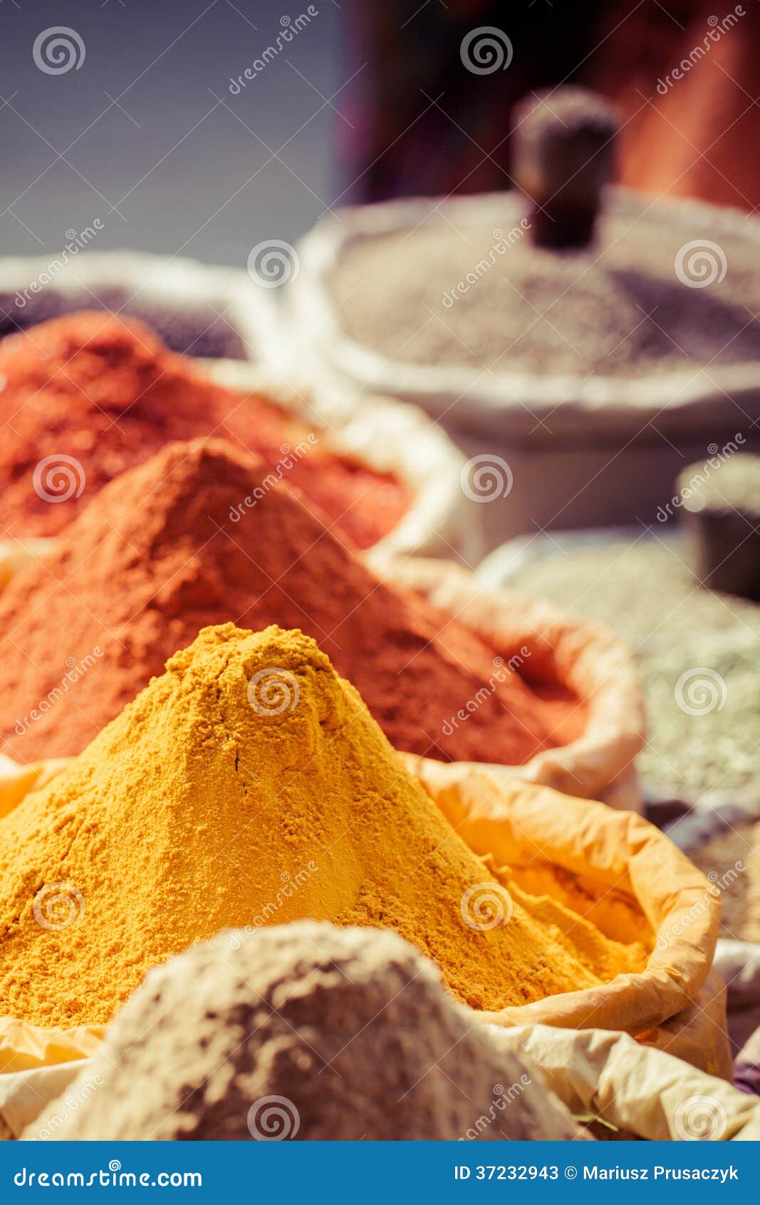 Indian Colored Spices at Local Market. Stock Image - Image of people ...
