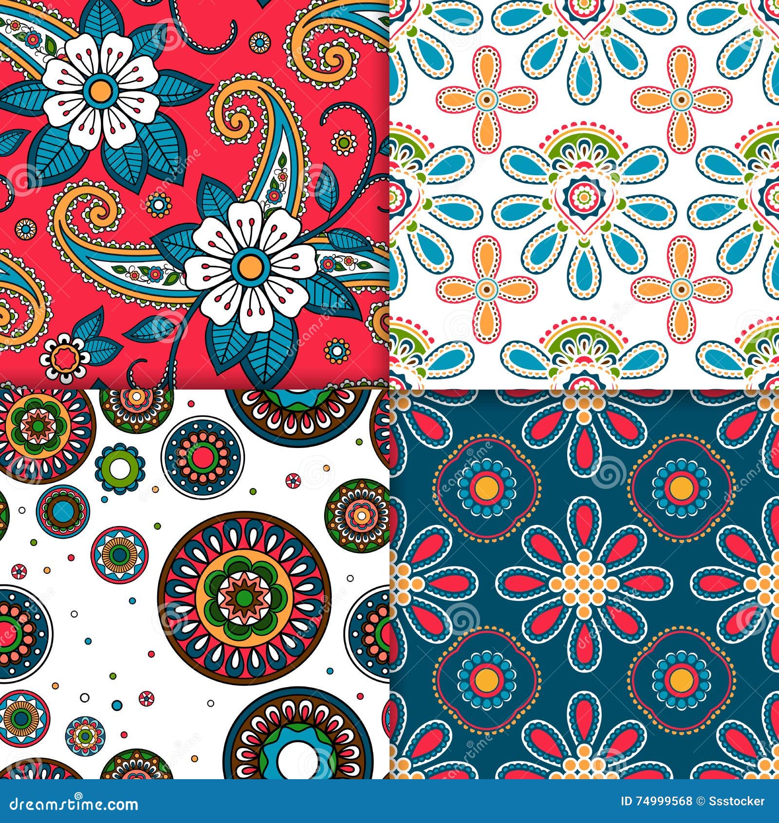 Indian Colorful Pattern Set Stock Vector - Illustration of decoration ...