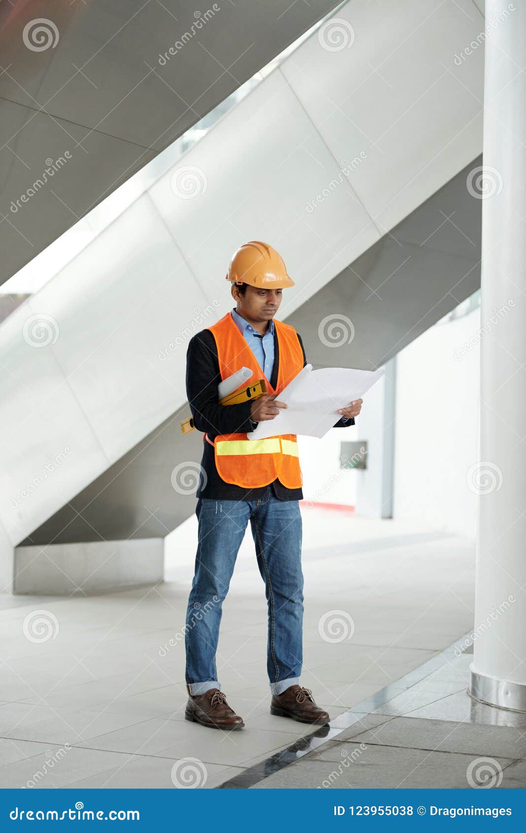 Engineer Checking Blueprint Stock Photo - Image of industry, site ...